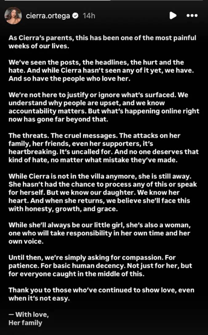 “Love Island” Star Cierra Ortega’s Family “Have Had ICE Called On Them ...